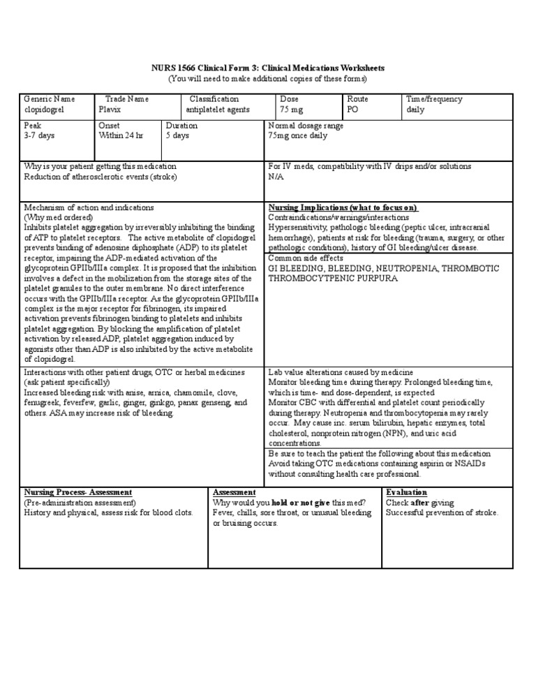 Plavix Clopidogrel Drug Card | PDF | Platelet | Bleeding