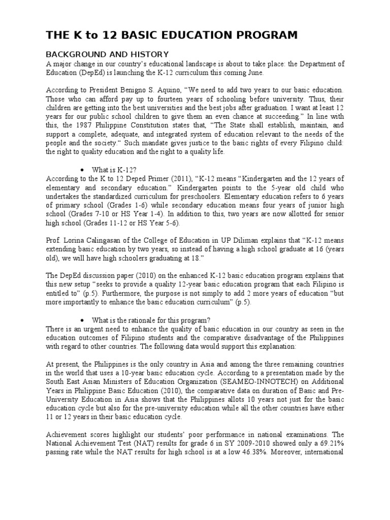 The K To 12 Basic Education Program | PDF | Curriculum | Secondary School