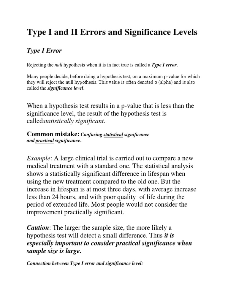 Type I and II Errors | PDF | Statistical Significance | Type I And Type ...