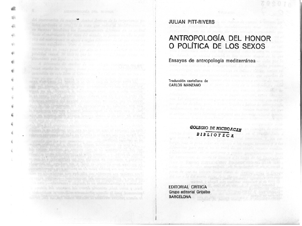 Julian Pitt-Rivers - Antropología Del Honor o Política de Los Sexos ...