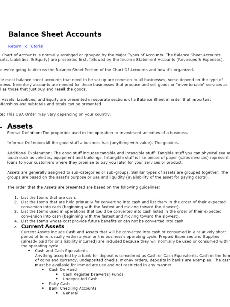 Balance Sheet Accounts Current Assets PDF Payroll Tax