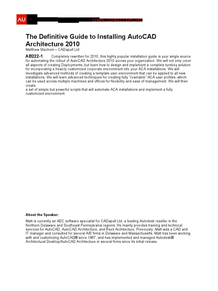 AB222 1 The Definitive Guide To Installing AutoCAD Architecture 2010 ...