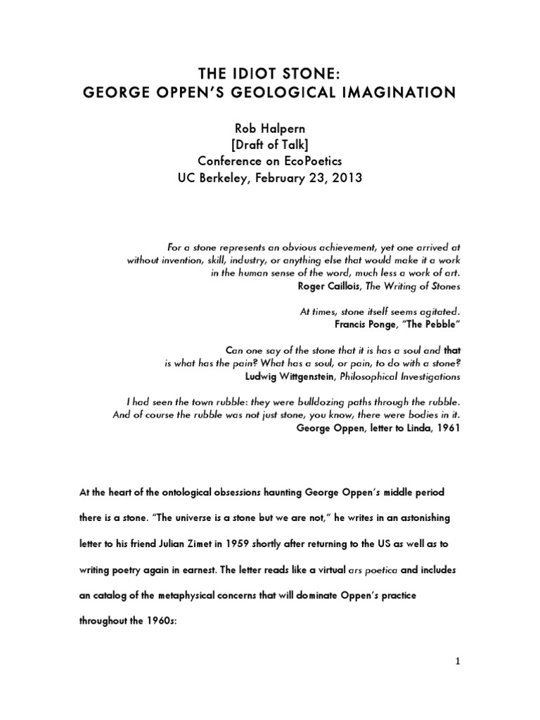 The Idiot Stone: George Oppen's Geological Imagination by Rob Halpern ...