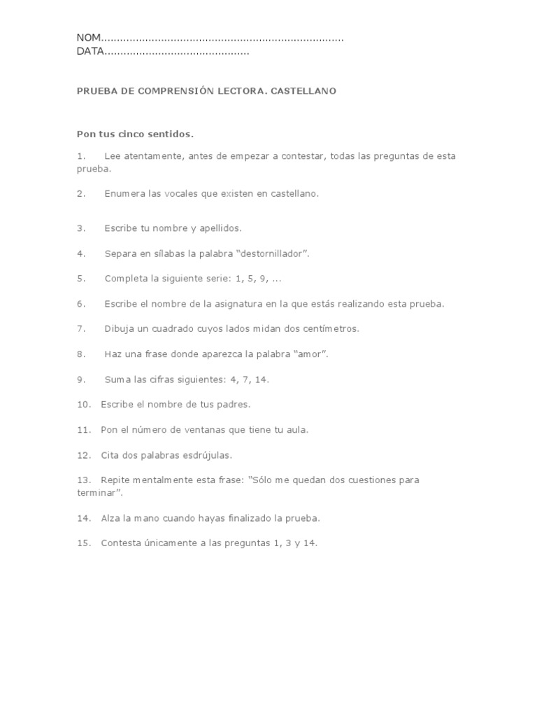 Prueba de Comprensión Lectora | PDF