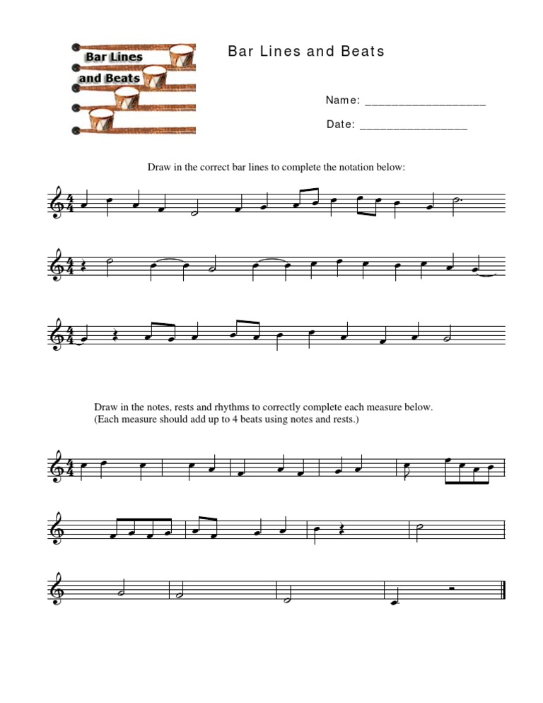 Worksheet 0028 Bar Lines and Beats New | PDF