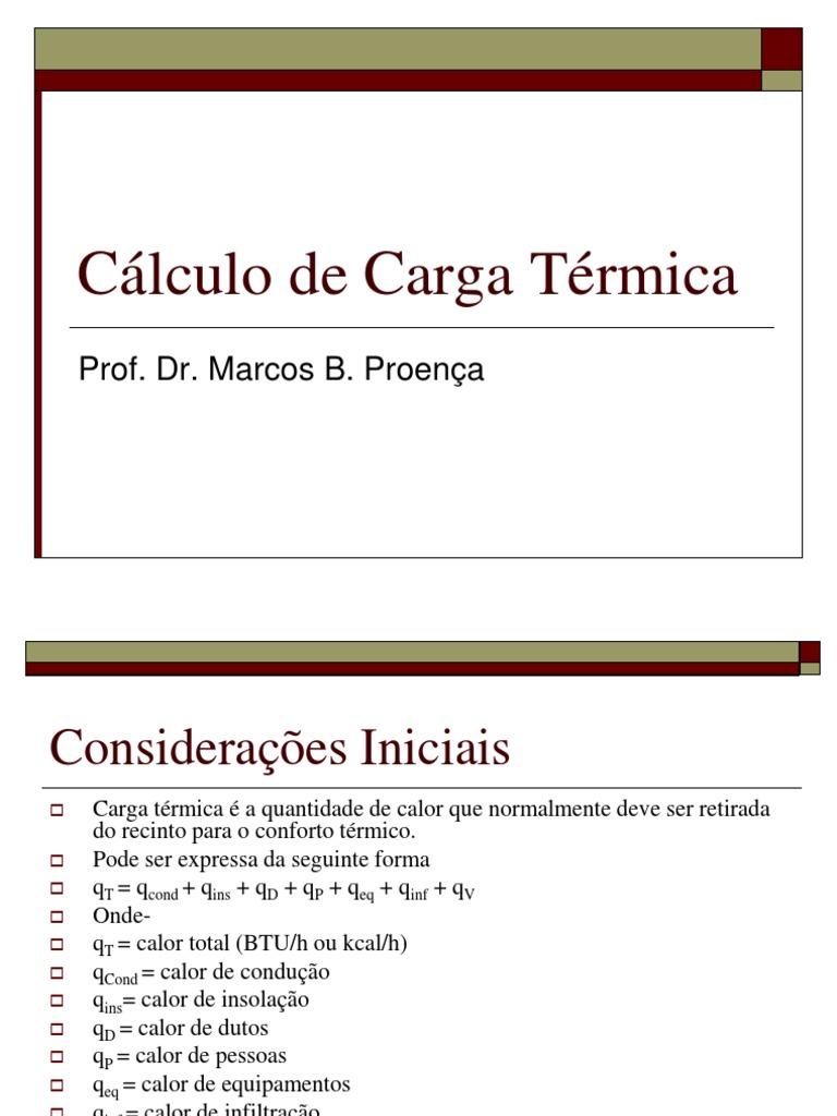 Calculo de Carga Termica | PDF | Condução térmica | Ramos da Termodinâmica