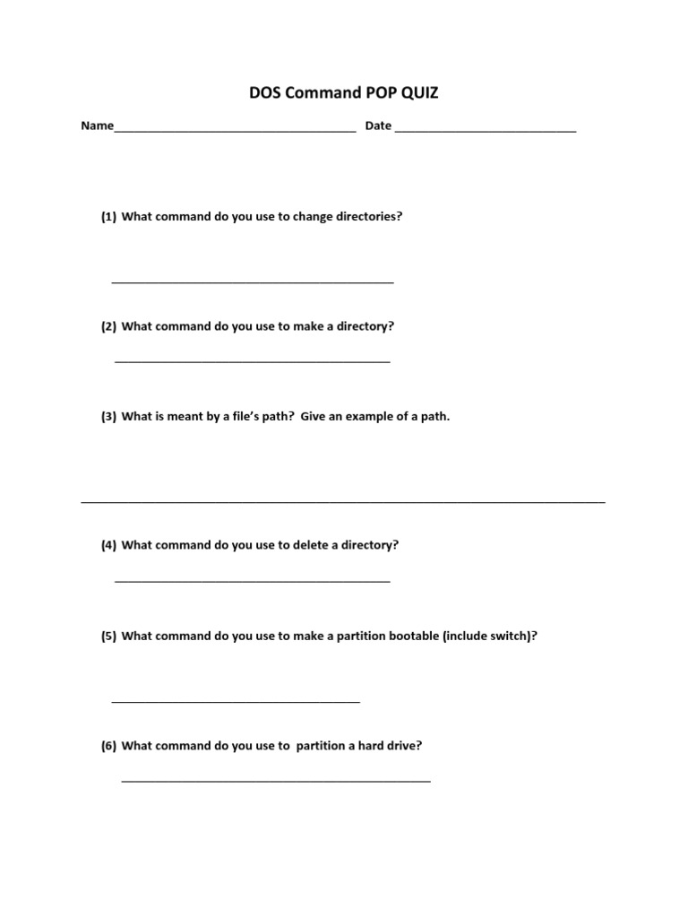 DOS Command Quiz for Beginners | PDF | Technology & Engineering
