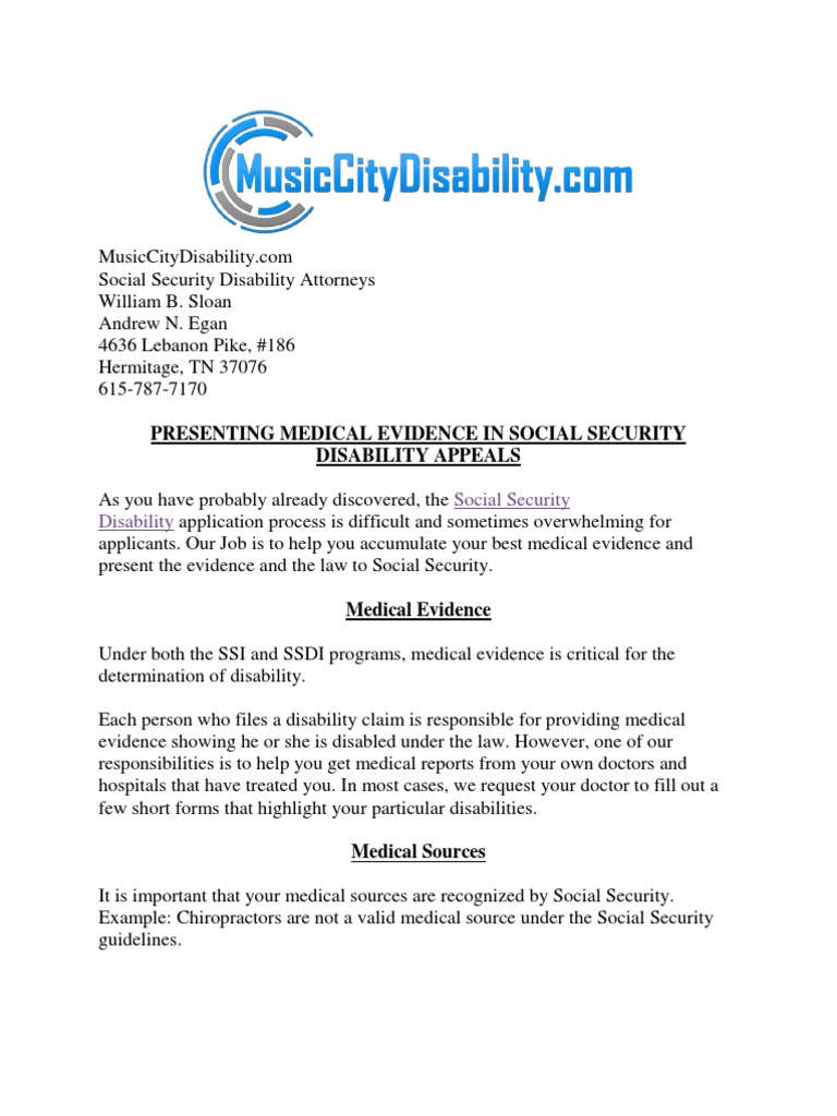 Medical EvidenPRESENTING MEDICAL EVIDENCE IN SOCIAL SECURITY DISABILITY ...