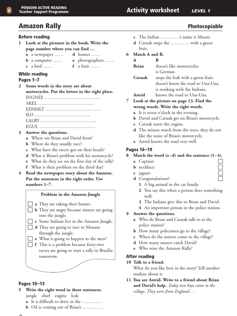 Amazon Rally Activity Worksheet | PDF | Games & Activities