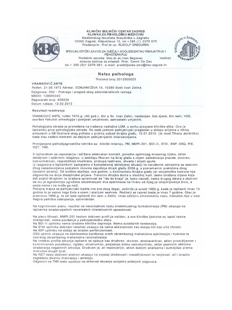 Nalaz Psihologa - 12 2 2013 | PDF