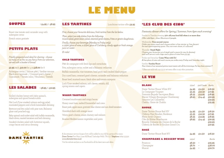 Tartine Menu | PDF | Salad | Sauce