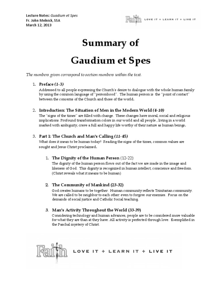 Lecture Notes: Gaudium Et Spes - Fr. John Melnick - March 12, 2013 ...