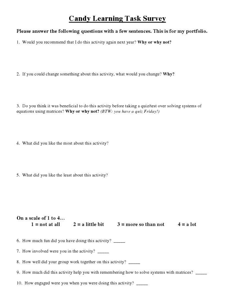 Candy Learning Task Feedback Survey | PDF | Career & Growth | Wellness