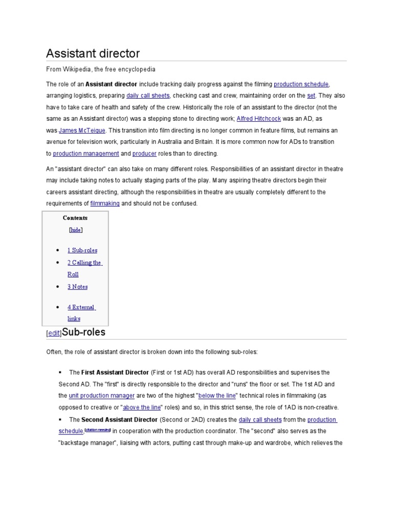Assistant Director Responsibilities | PDF | Filmmaking | Leisure