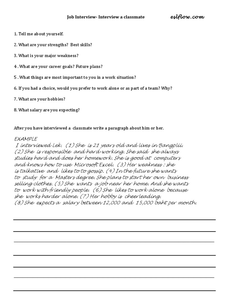 Job Interview Writing Exercise Worksheet | PDF