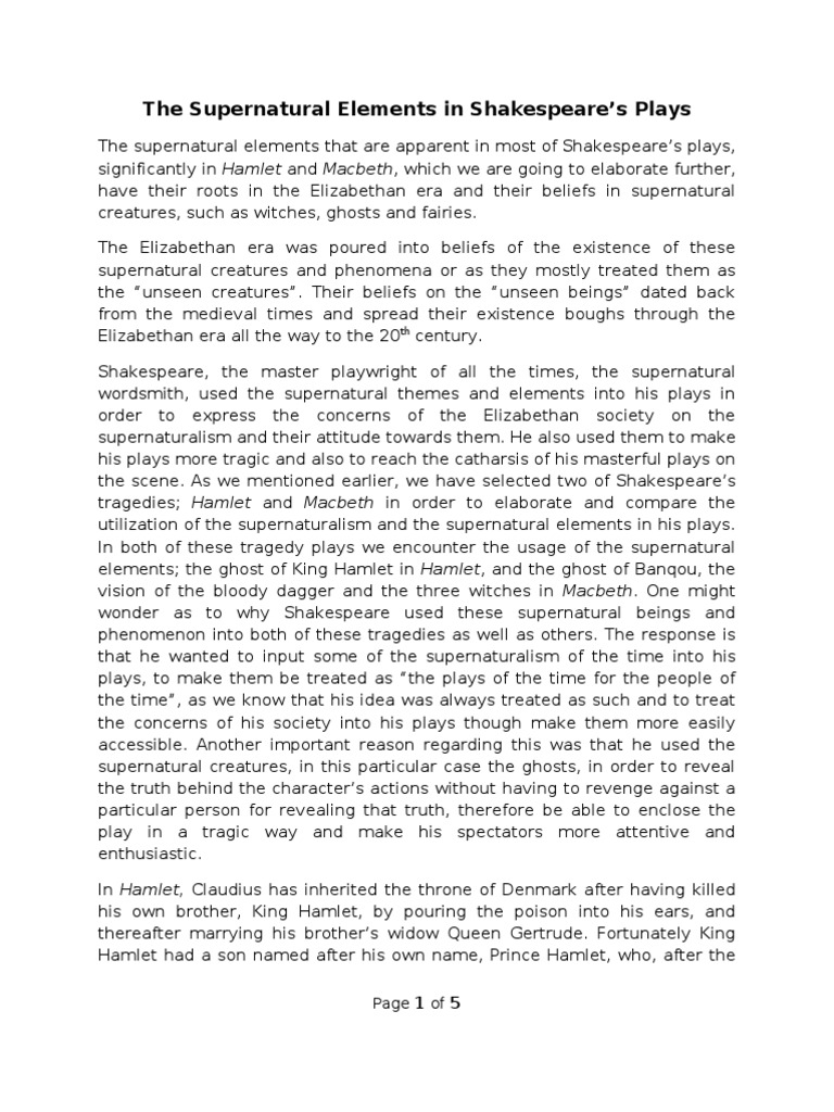 The Supernatural Elements in Shakespeare's Plays | PDF | Macbeth | Hamlet