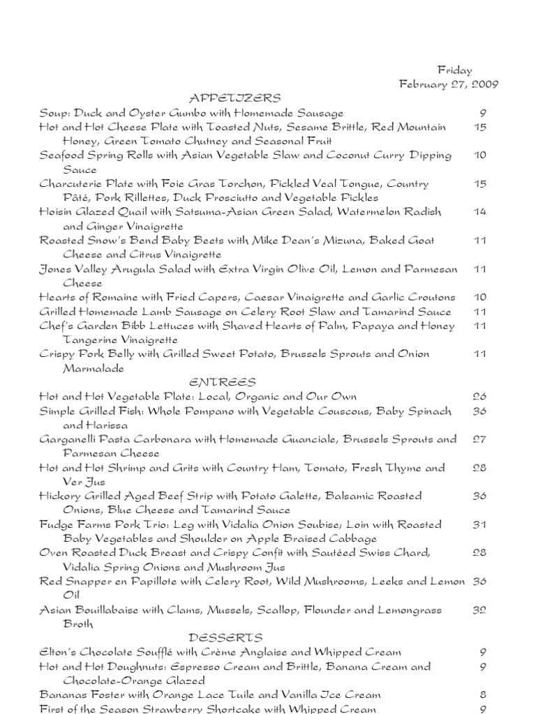 Hot & Hot Fish Club Dinner Menu | PDF | Pickling | Salad