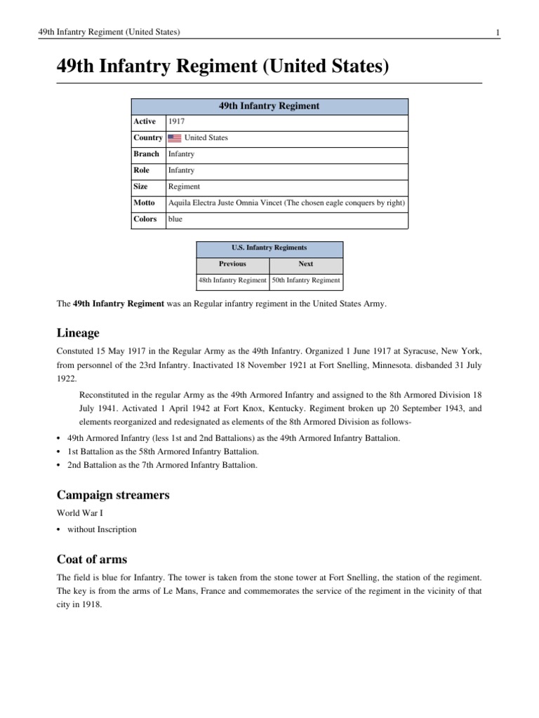 Overview of the 49th Infantry Regiment | PDF | Regiment | Military ...