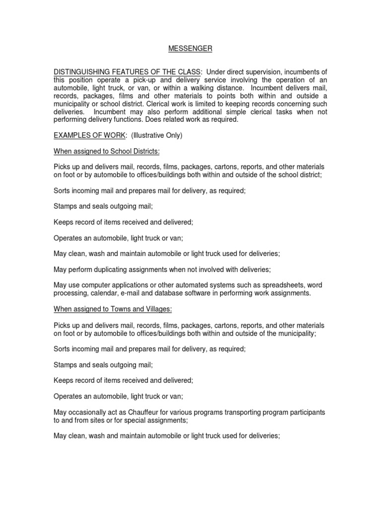 Messenger Duties and Functions | PDF | Delivery (Commerce) | Mail