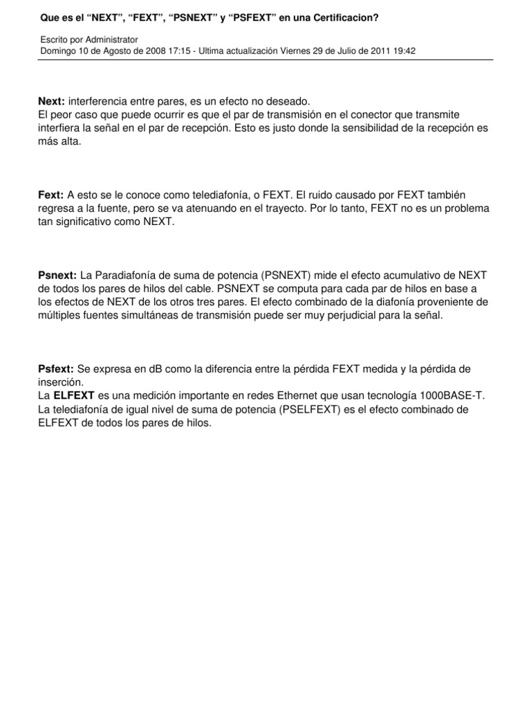 NEXT, FEXT y sus efectos en redes | PDF | Ciencia y matemáticas ...