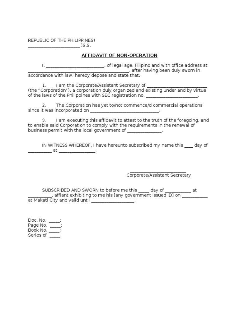 Affidavit of Non-Operation | PDF