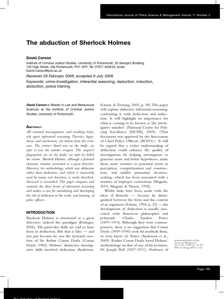 The Abduction of Sherlock Holmes | PDF | Inductive Reasoning | Inference