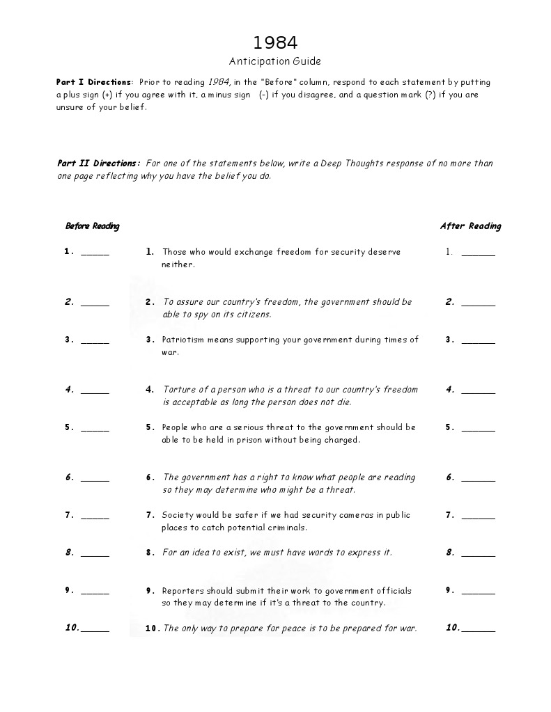 1984 Anticipation Guide Responses | PDF