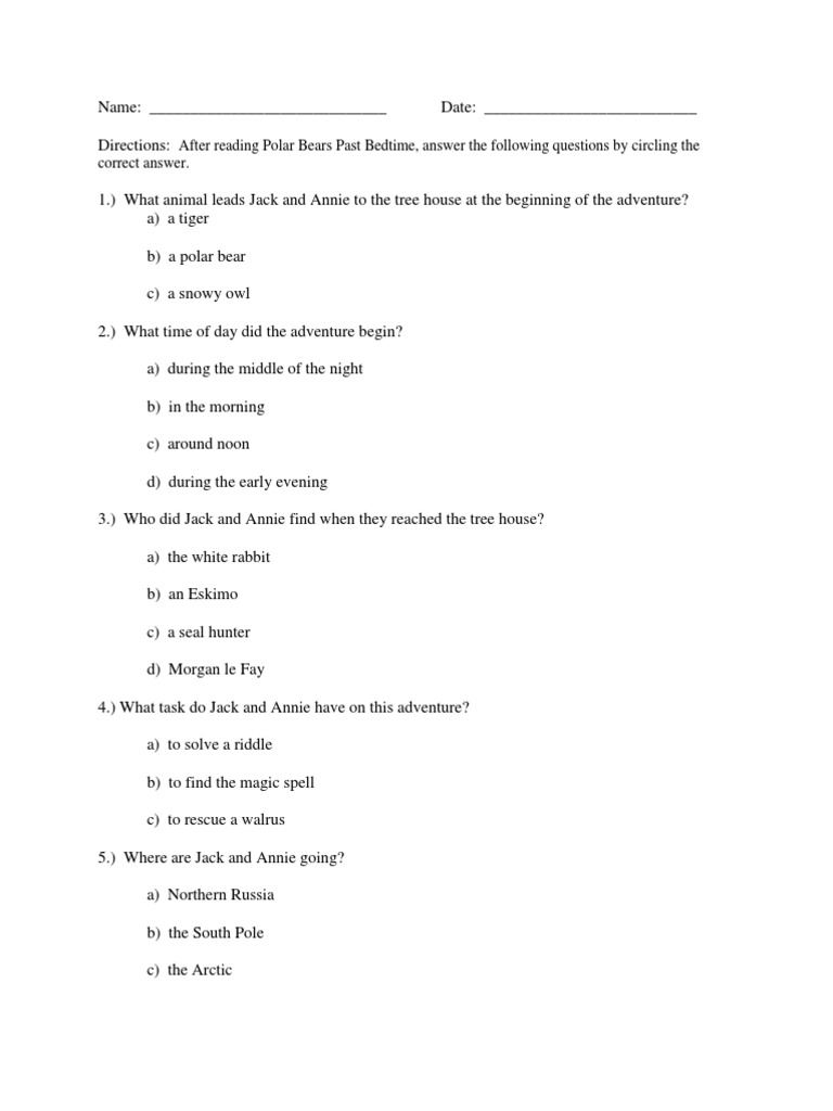 Polar Bears Past Bedtime Quiz | PDF