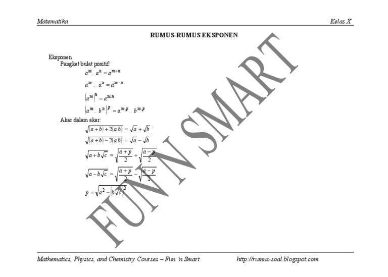 Matematika Kelas X: Rumus-Rumus Eksponen | PDF