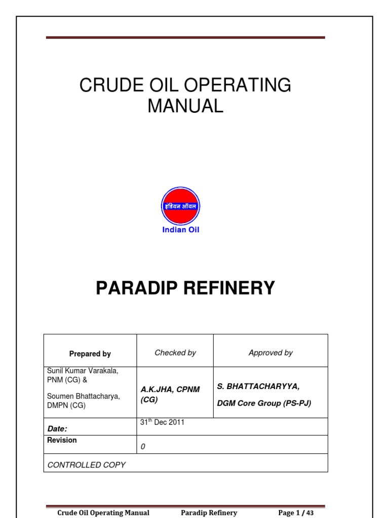 Crude Operation Manual Rev-0 PDF | PDF | Oil Tanker | Oil Refinery