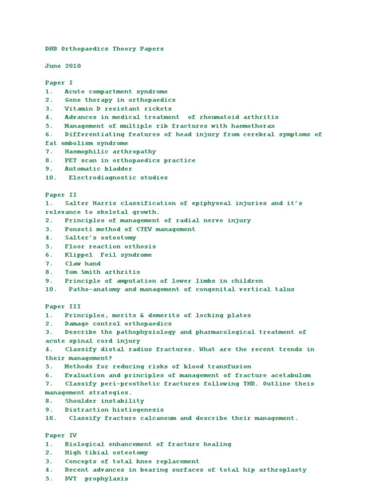 DNB Orthopaedics Theory Papers | PDF | Orthopedic Surgery | Knee