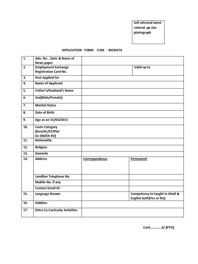 Application Form - Cum - Biodata | PDF | Professional Certification ...