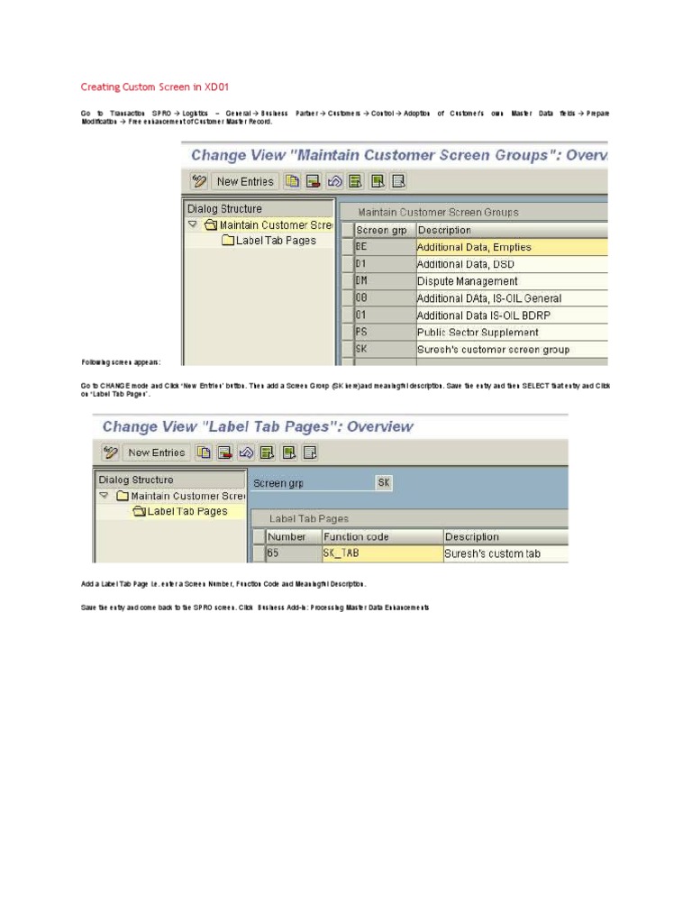 Creating Custom Screen in Xd01 | PDF | Database Transaction | Computer Data
