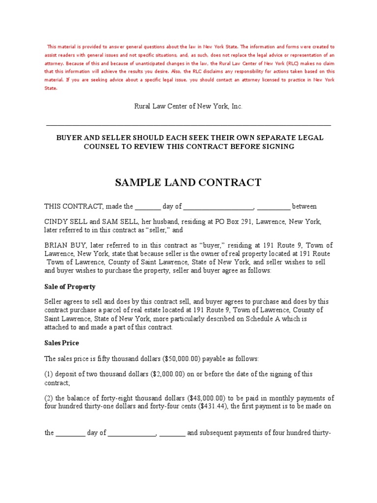 Sample Land Contract | Download Free PDF | Deed | Insurance
