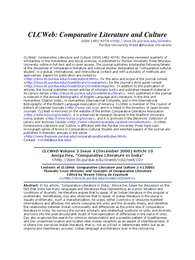 Comparative Literature in India - Amiya Dev | PDF | Multiculturalism ...