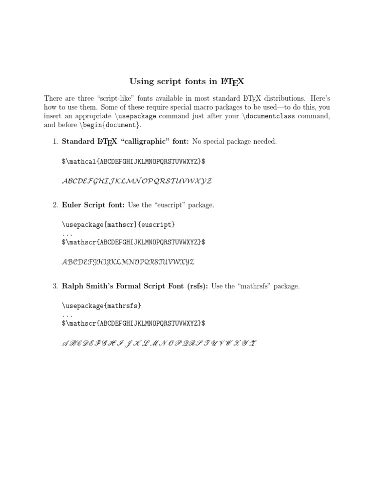 Script Fonts in LATEX Guide | PDF