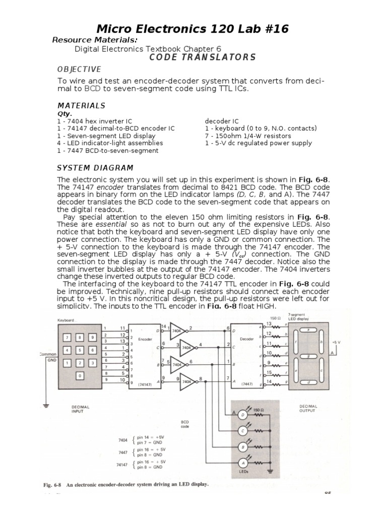 Converting Decimal to BCD and Seven-Segment Code Using TTL ICs | PDF ...
