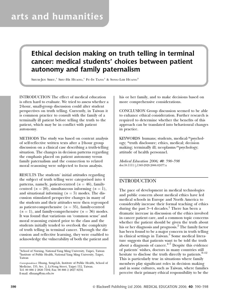 Ethical Dilemmas in Truth Telling for Cancer Patients | PDF | Medical ...