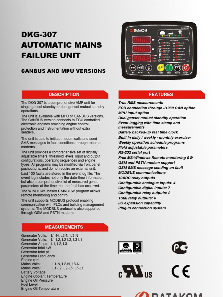 DKG-307 Automatic Mains Failure Unit: Canbus and Mpu Versions | PDF | Relay | Programmable Logic ...