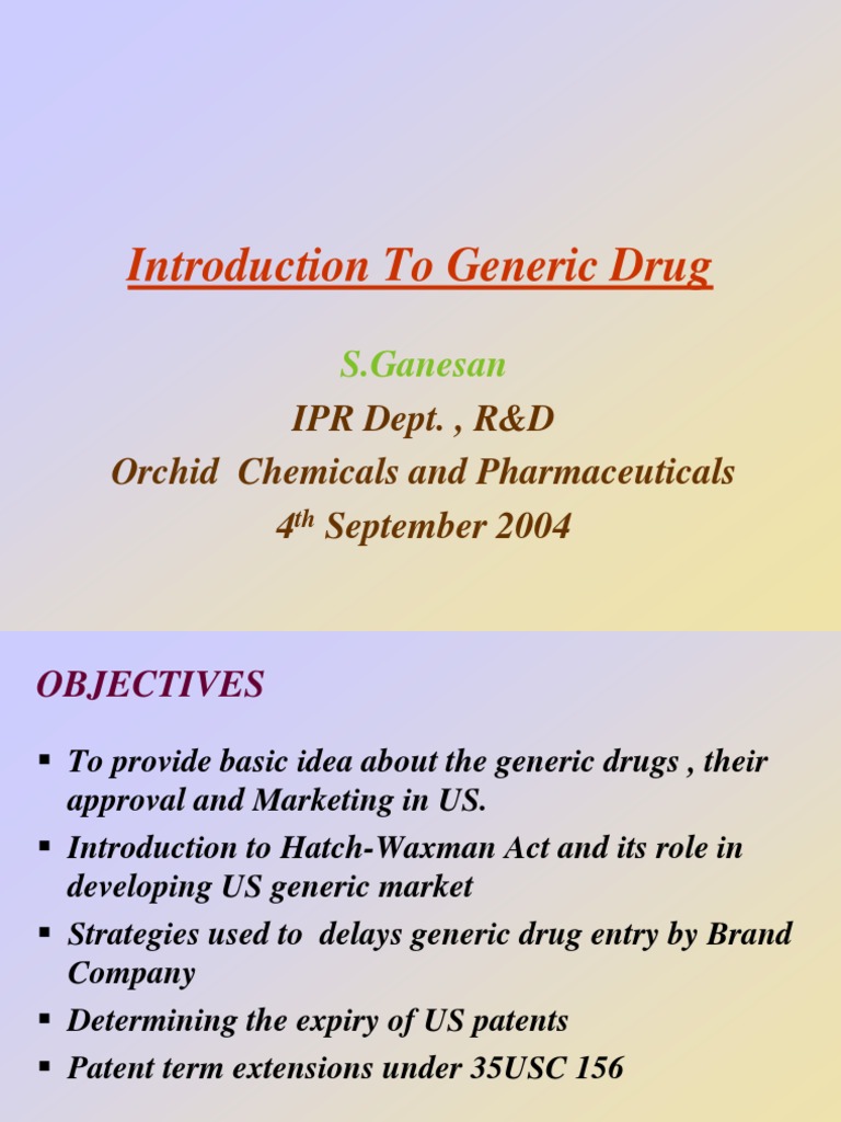 Introduction To Genric Drug | PDF | Generic Drug | Patent Law