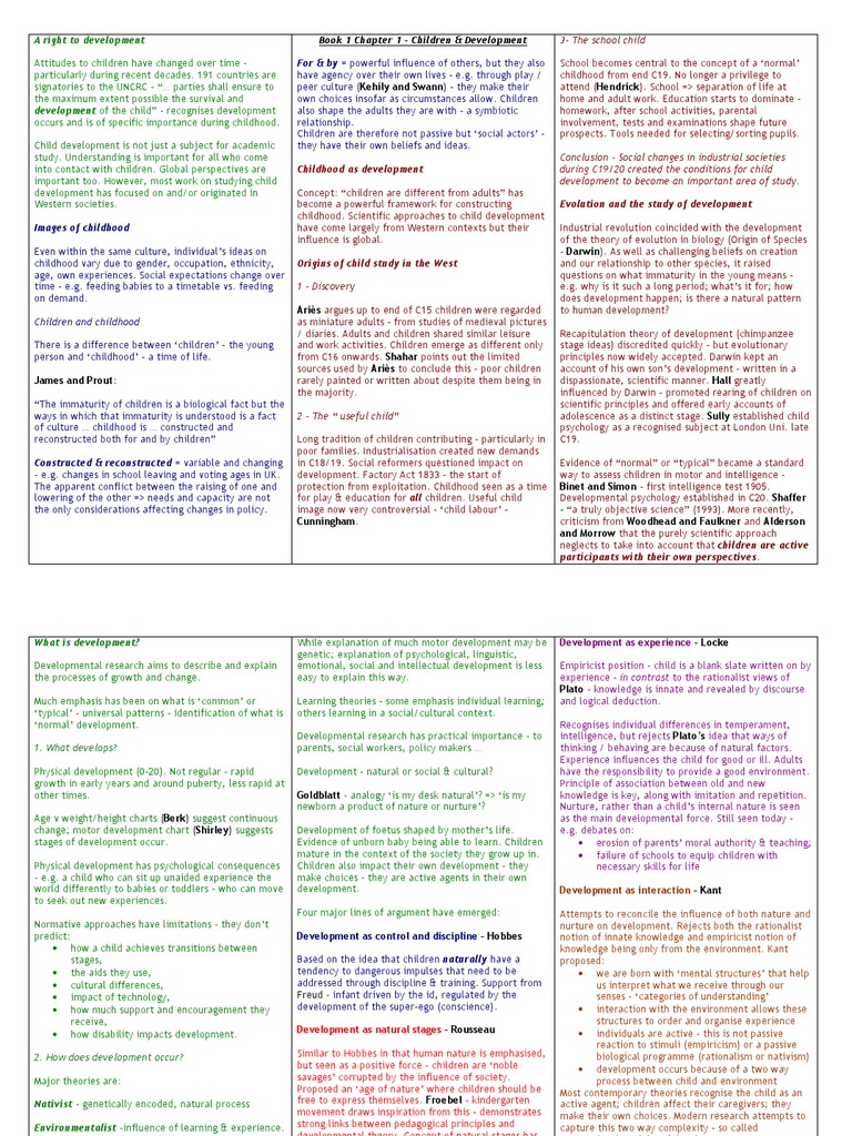 Children and Development - Ed209 Notes | PDF | Rationalism | Childhood