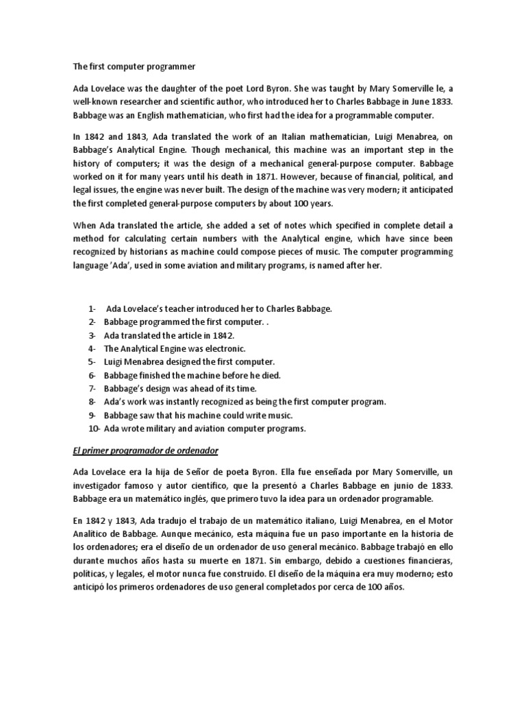 The First Computer Programmer | PDF | Office Equipment | Computer ...