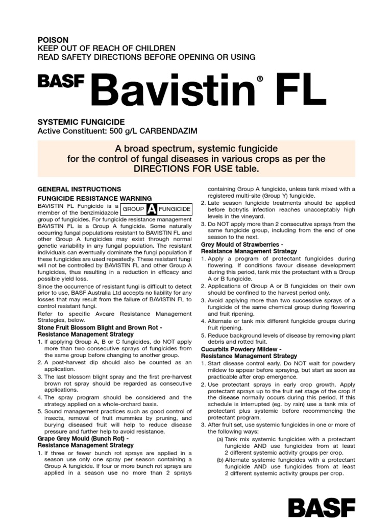 Bavistin (Basf) | PDF | Fungicide | Horticulture And Gardening