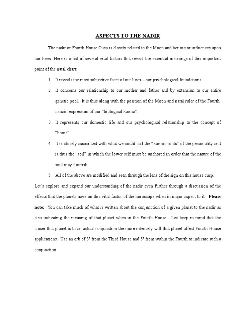 Aspects To The Nadir | PDF | Horoscope | Astrology