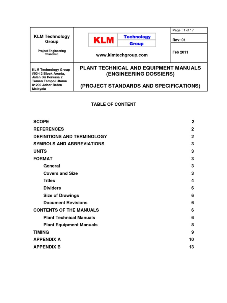 Plant Technical and Equipment Manuals Guide | PDF