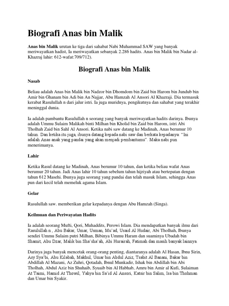 Biografi Anas Bin Malik | PDF