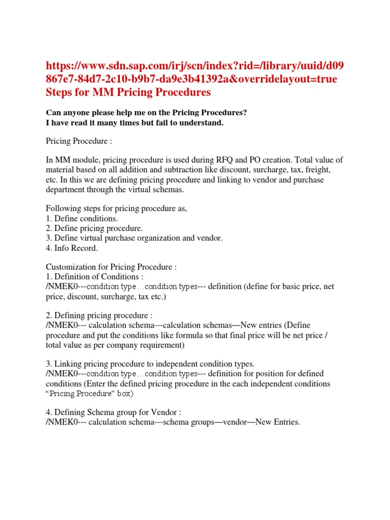 Steps For MM Pricing Procedures | PDF | Pricing | Conceptual Model