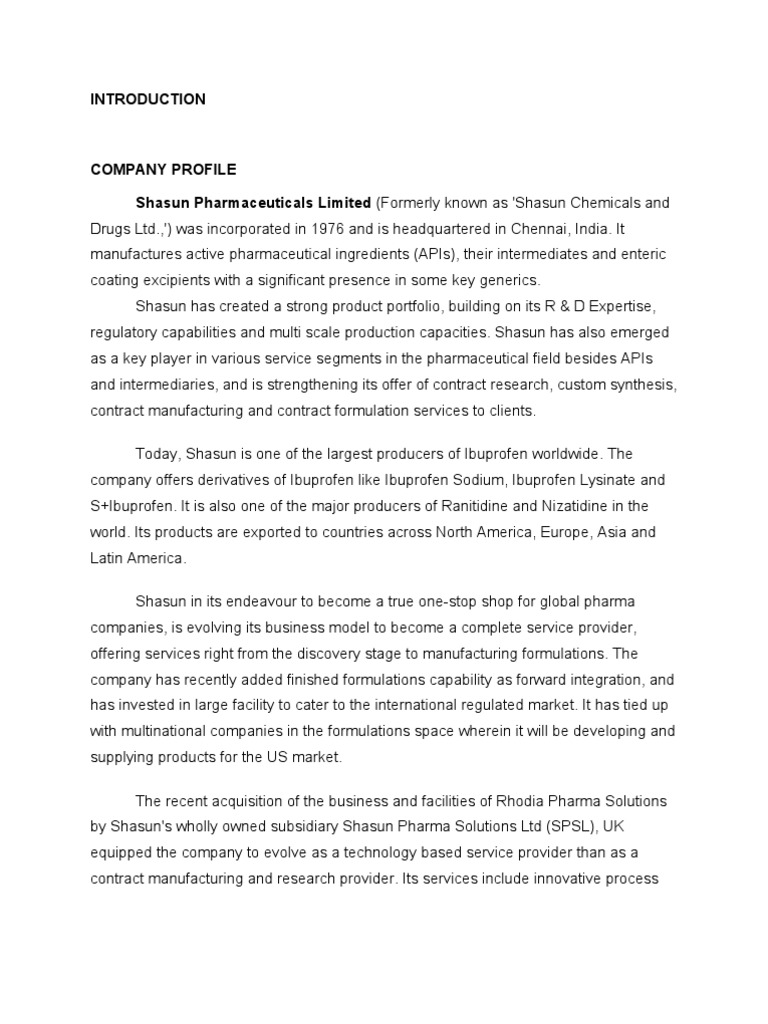 Shasun Company Profile | PDF | Information Security | Tablet (Pharmacy)