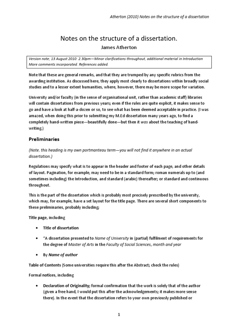 Notes On The Structure Of A Dissertation James Atherton Download