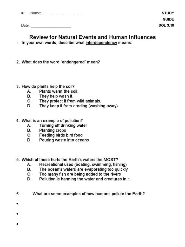 Natural Events and Human Influences Review | PDF | Plants | Water
